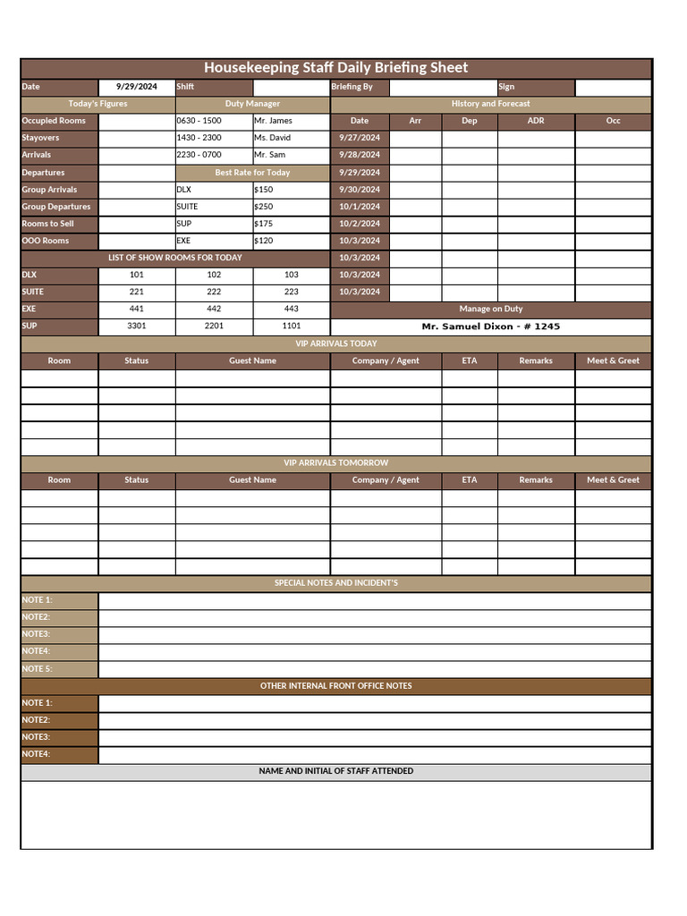 Housekeeping Briefing Sheet | PDF