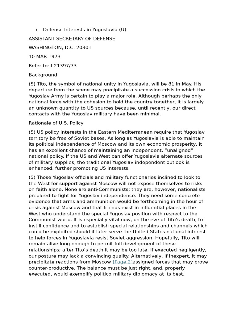 Secret US Goverment Document With Yugo | PDF