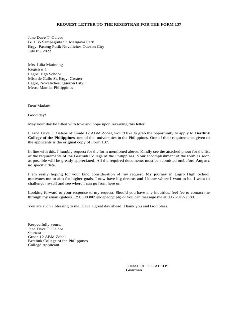 MOTILLA M. - Request Letter | PDF