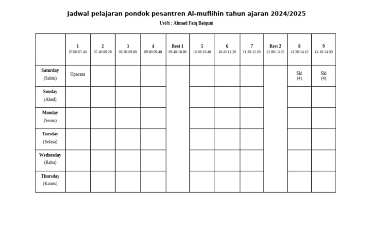 Jadwal Mengajar Ust Ahmad Faiq | PDF