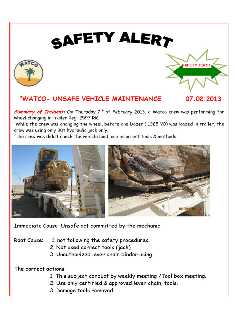 Watco - Safety Alert Unsafe Vehicle Maintenance | PDF