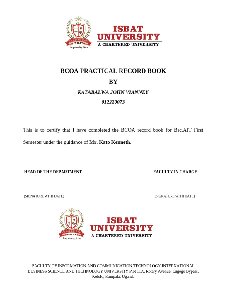 BCOA Record Book for Bsc.AIT Students | PDF | Microsoft Office ...