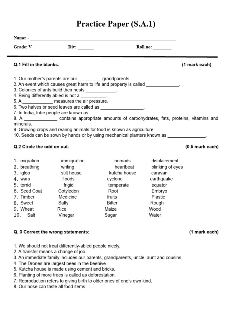 EVS Practice Paper Grade 5$20240919143846 | PDF