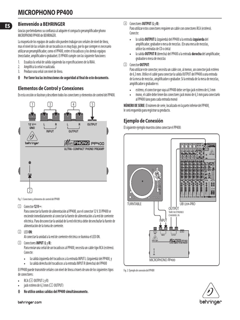 Phono Previo Bheringer PP400 - P0492 - M - Es | PDF | Sound Technology