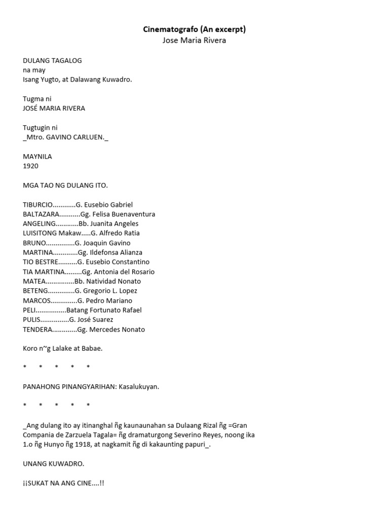 Cinematografo (An Excerpt) : Jose Maria Rivera | PDF