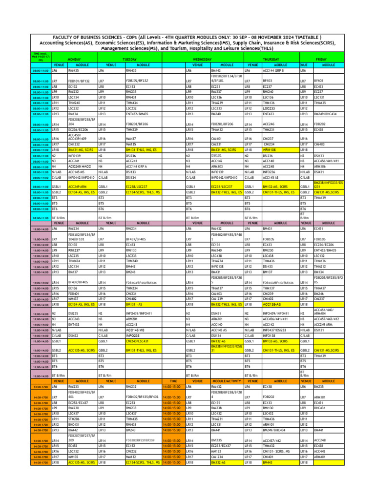FACULTY OF B - SCIENCES - CDPs (All Levels) 4TH QUARTER - 30 SEP - 08 NOV 2024 TIMETABLE | PDF