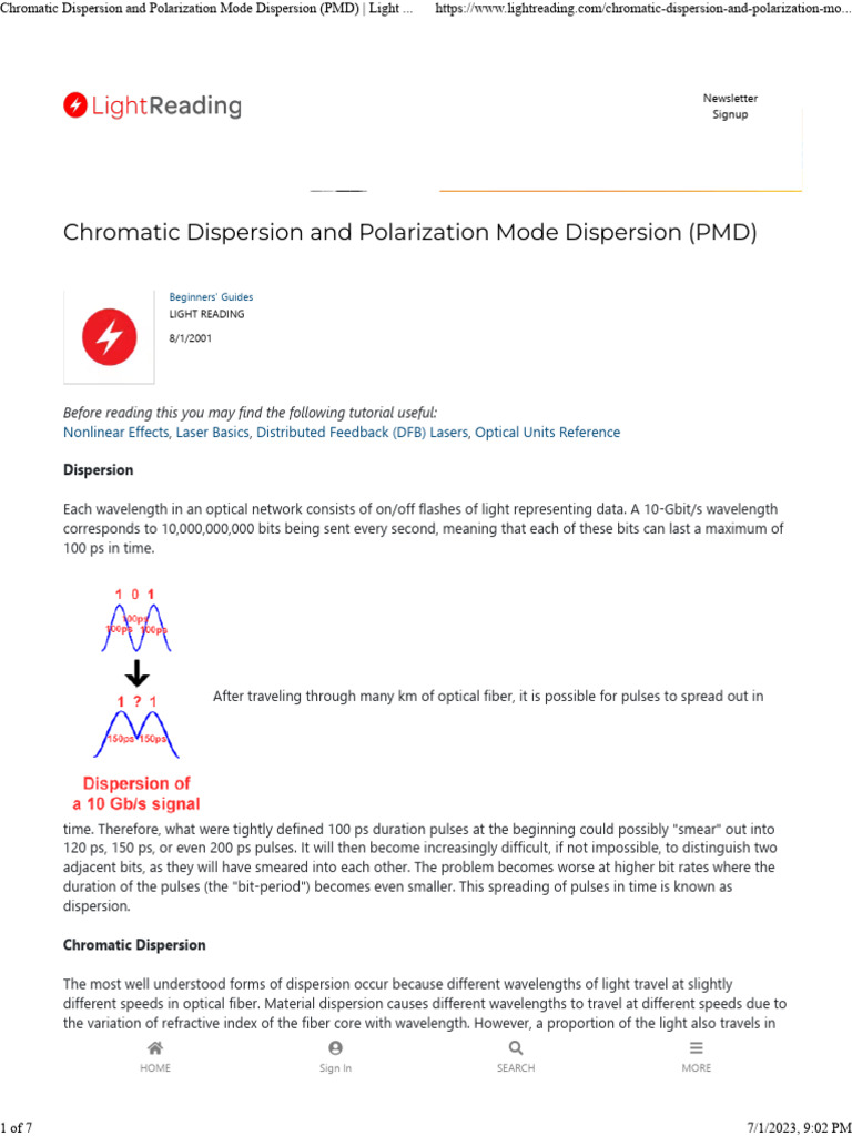 Chromatic Dispersion and Polarization Mode Dispersion (PMD) Light Reading | PDF