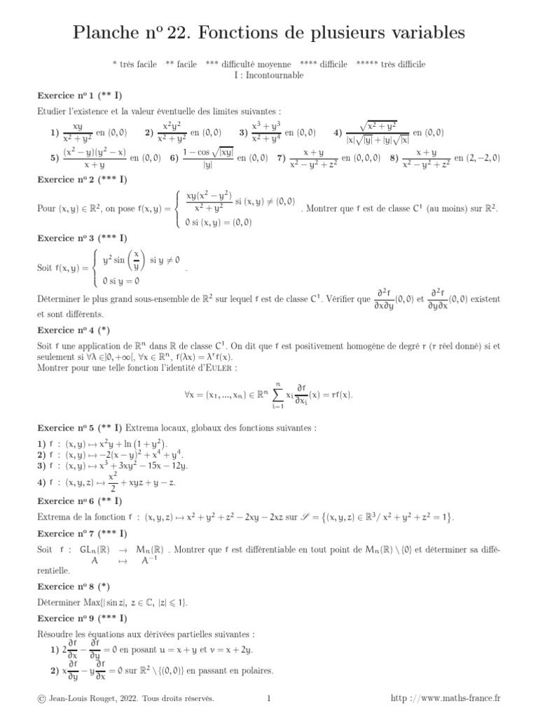 22 Fonctions Plusieurs Variables Planche | PDF