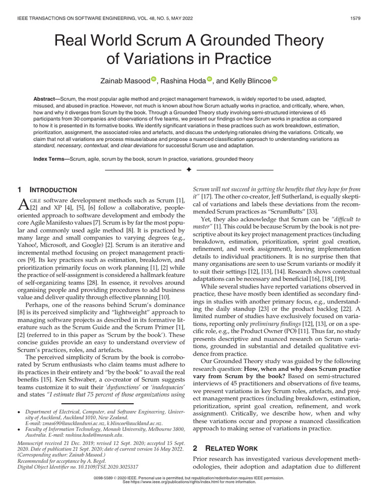 Real World Scrum A Grounded Theory of Variations in Practice | PDF