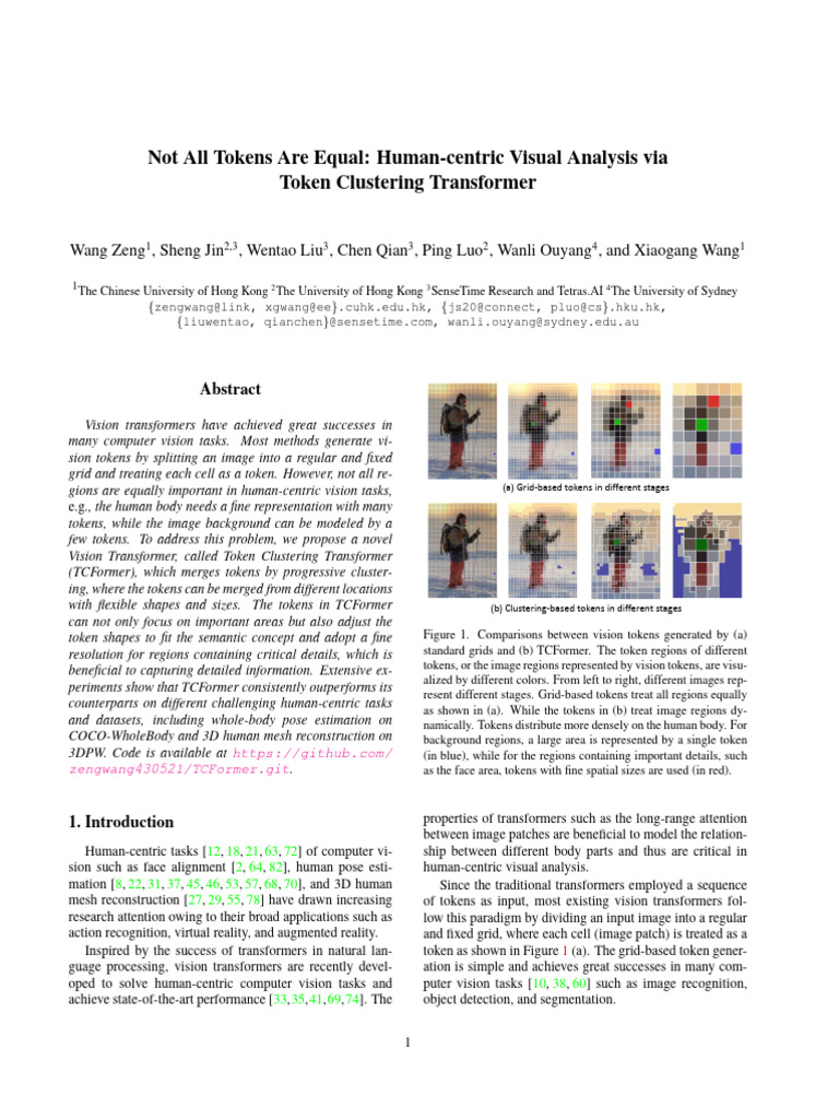 2022 CVPR Not All Tokens Are Equal - Human-Centric Visual Analysis Via Token Clustering ...