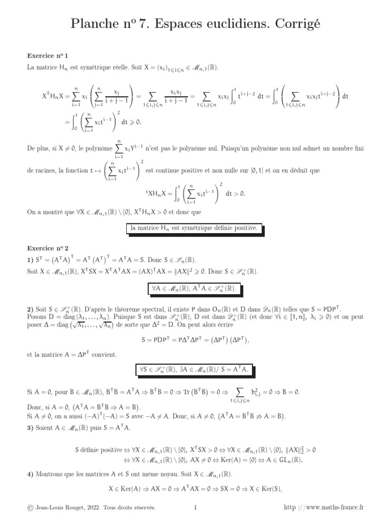 07 Espaces Euclidiens Planche Corriges | PDF
