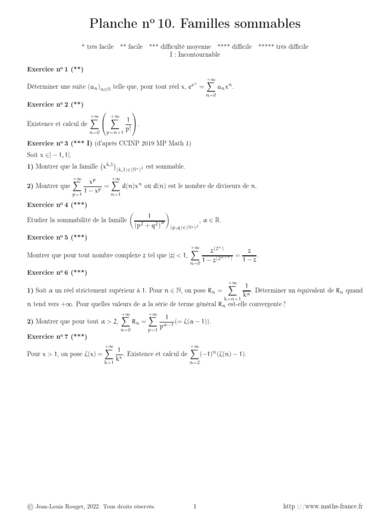 10 Familles Sommables Planche | PDF