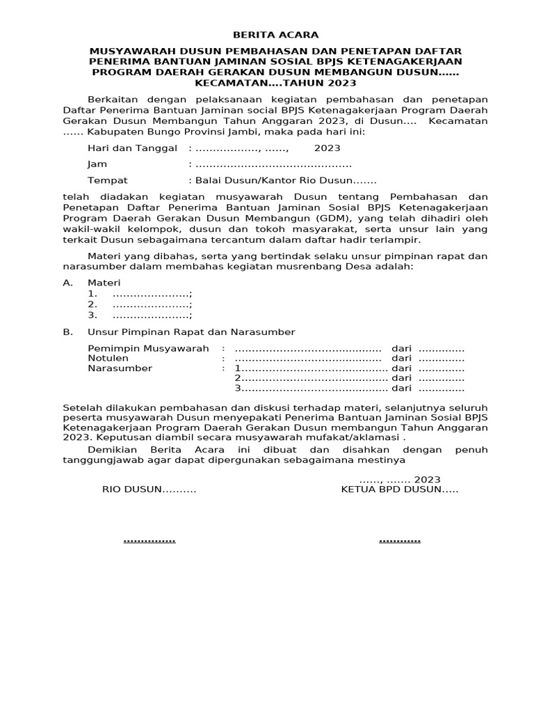 Contoh BA Musyawarah BPJS | PDF