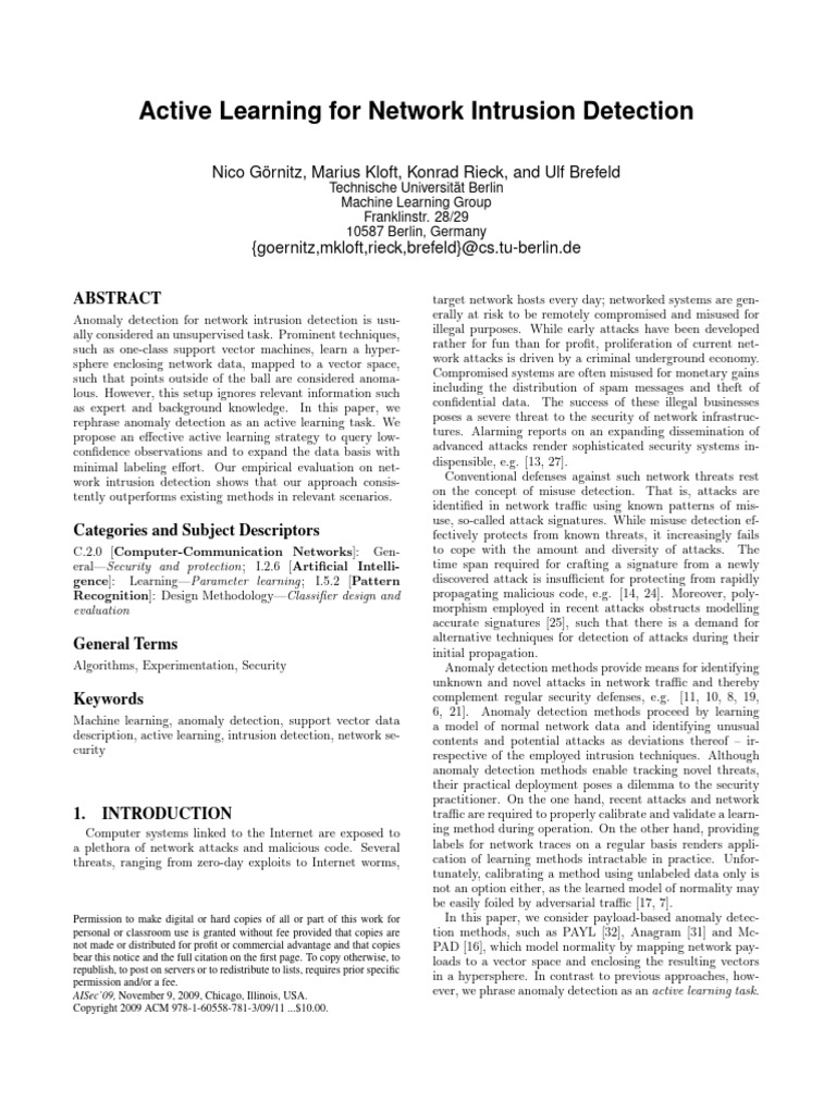 2009 Active Learning For Network Intrusion Detection | PDF