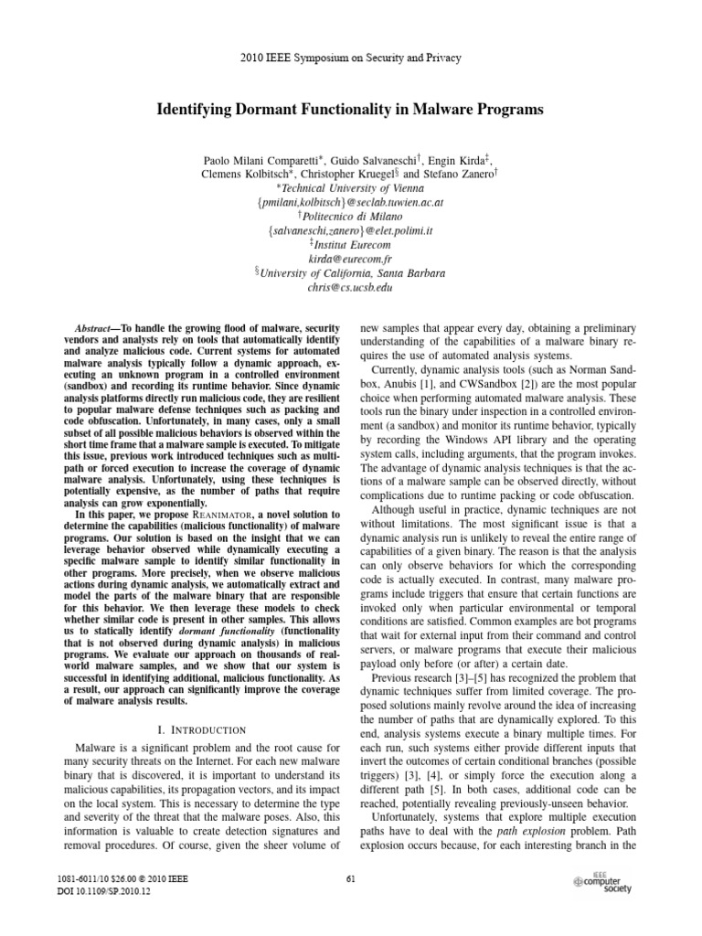Identifying Dormant Functionality in Malware Programs | PDF