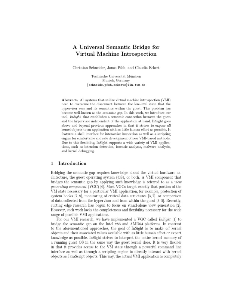 2011 A Universal Semantic Bridge For Virtual Machine Introspection Pdf