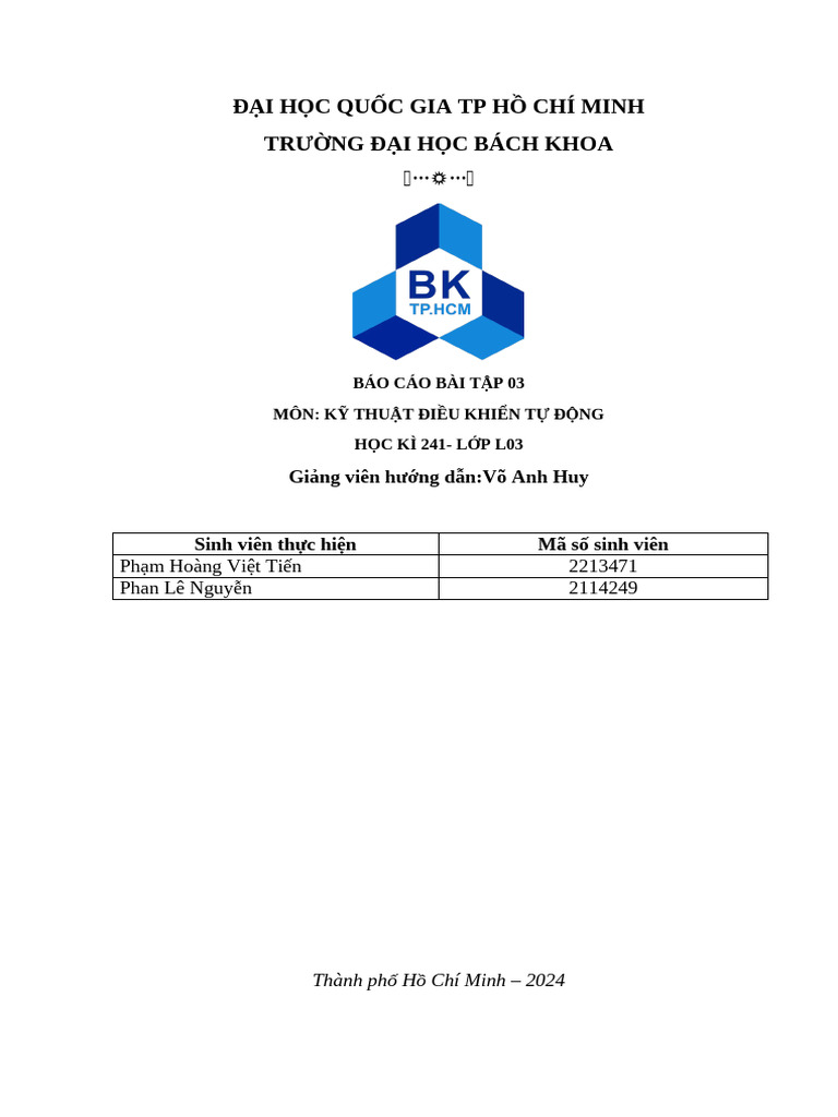 Bài tập KTDK 03 | PDF