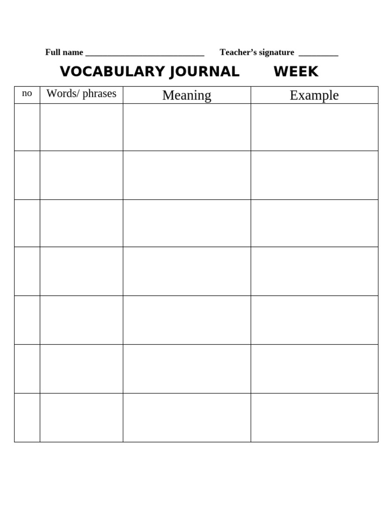 Vocabulary Journal Sheet | PDF