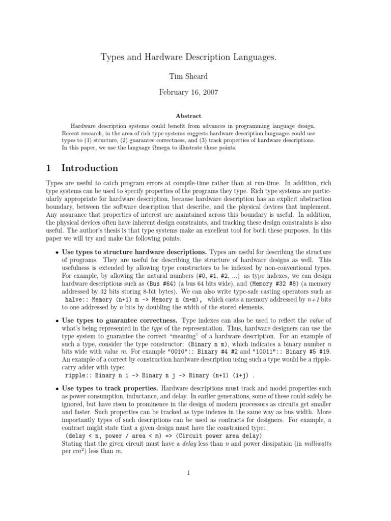 Types and Hardware Description Languages by Shread | PDF