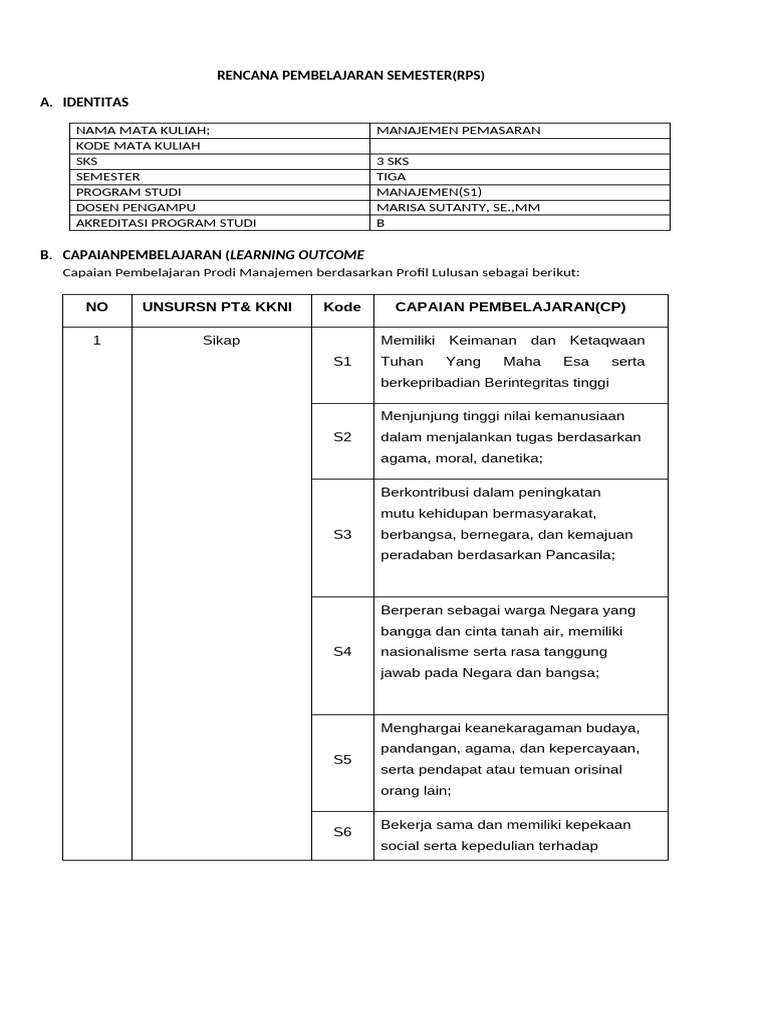 Rps Manajemen Pemasaran | PDF