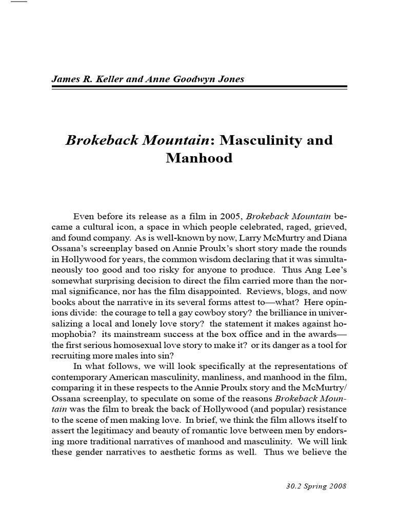 J.R. Keller, A. Goodwyn Jones - Brokeback Mountain. Masculinity and Manhood | PDF
