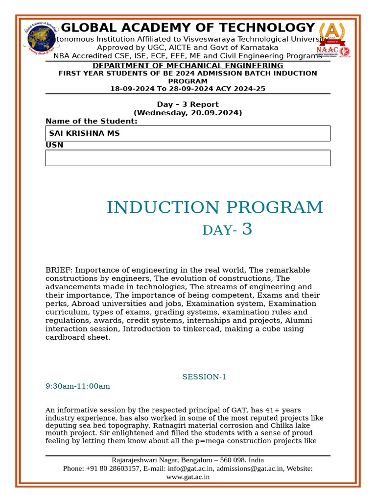 Induction Program Daily Report | PDF