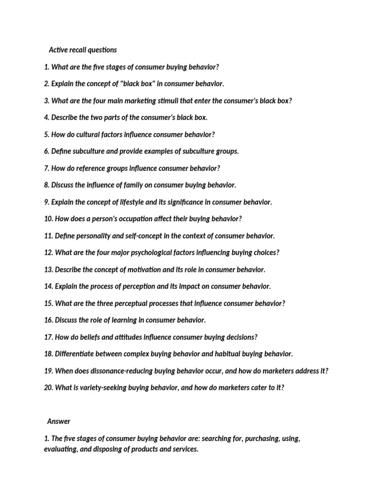 MKT CH 3. Questions | PDF | Behavior | Consumer Behaviour