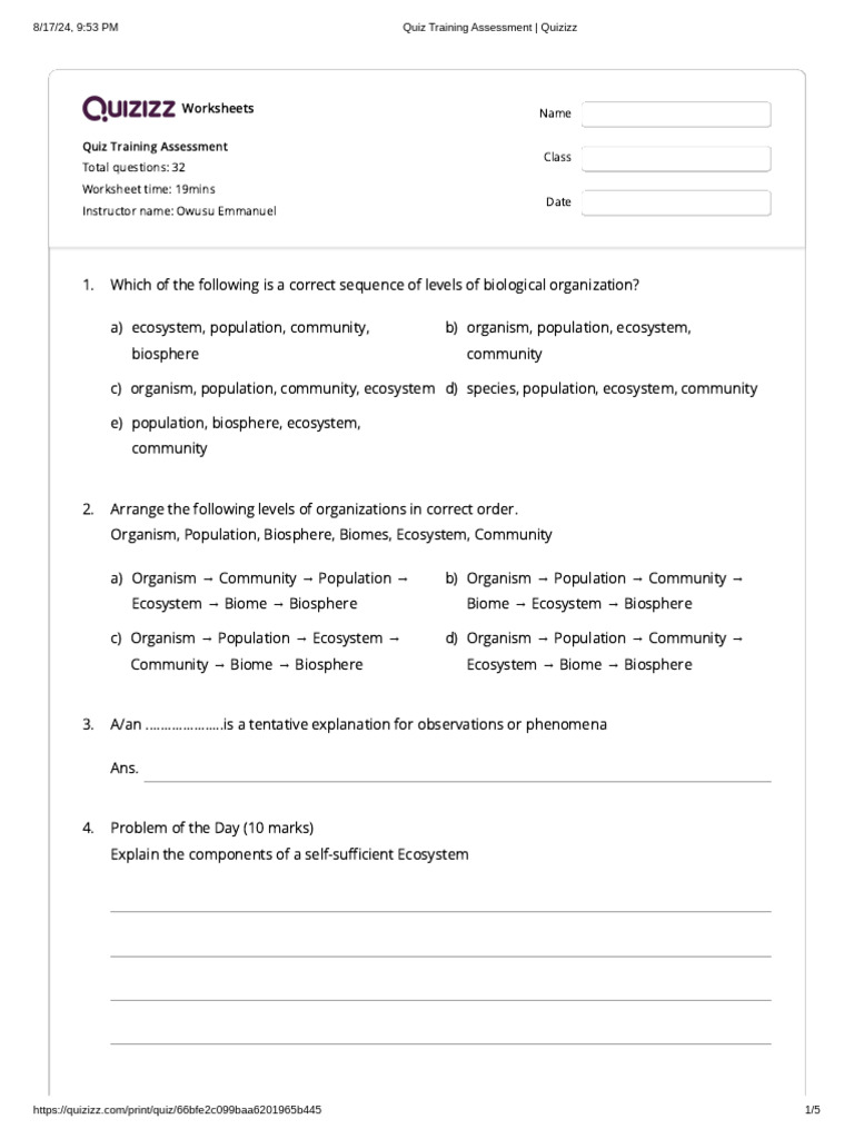 Quiz Training Assessment - Quizizz | PDF