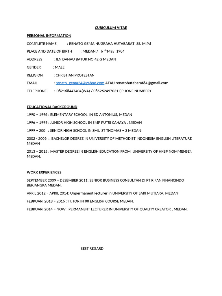 My Curriculum Vitae 1 | PDF
