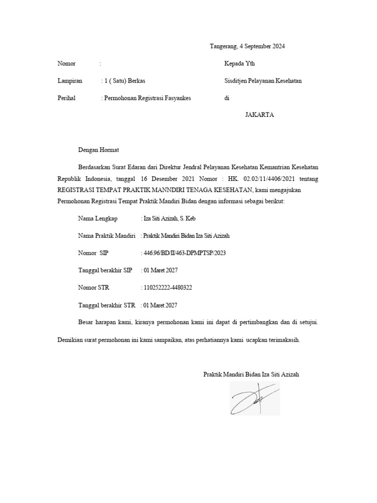 Surat Permohonan Fasyankes | PDF