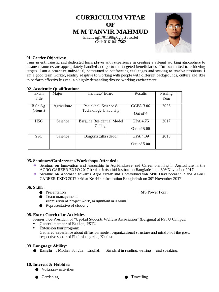 Curriculum Vitae OF M M Tanvir Mahmud: 02. Academic Qualification | PDF