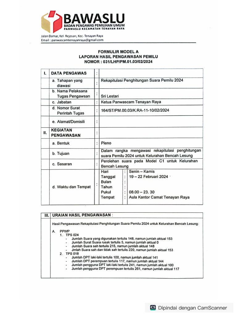 Form A Rekap BCL | PDF