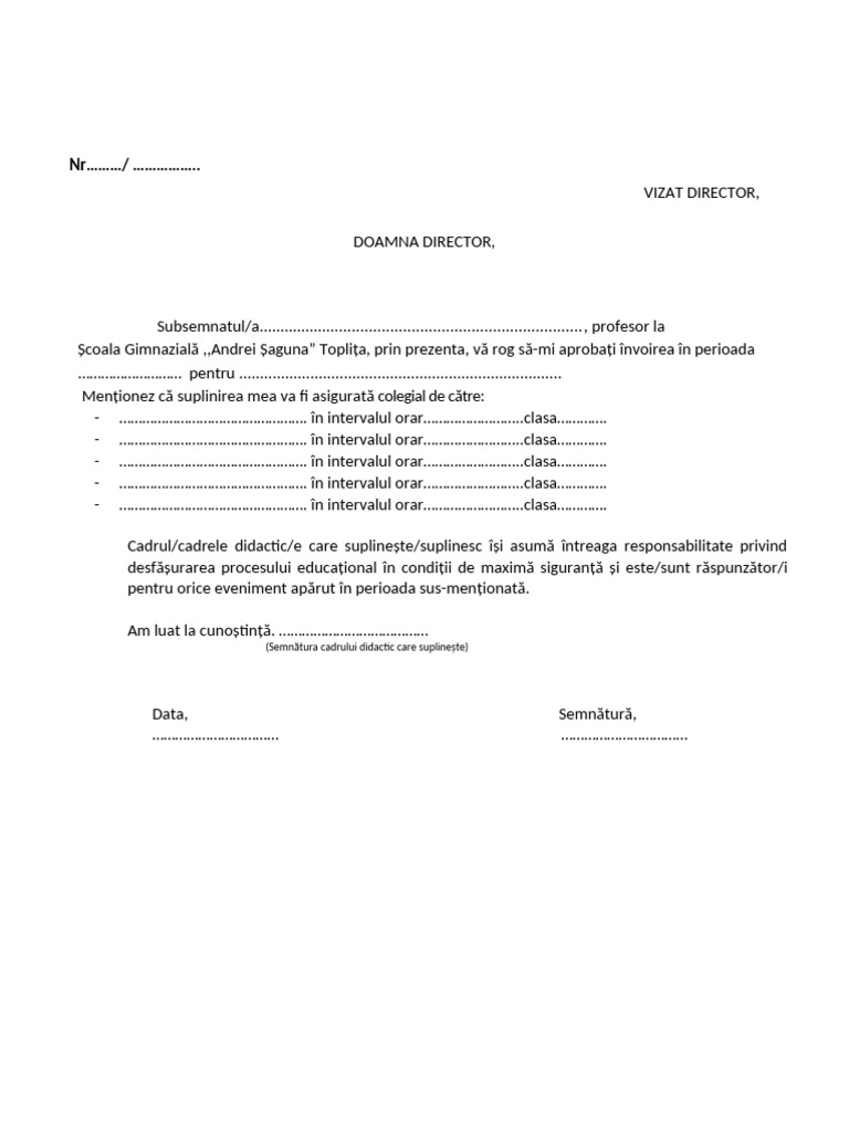 Cerere Invoire Cadre Didactice | PDF