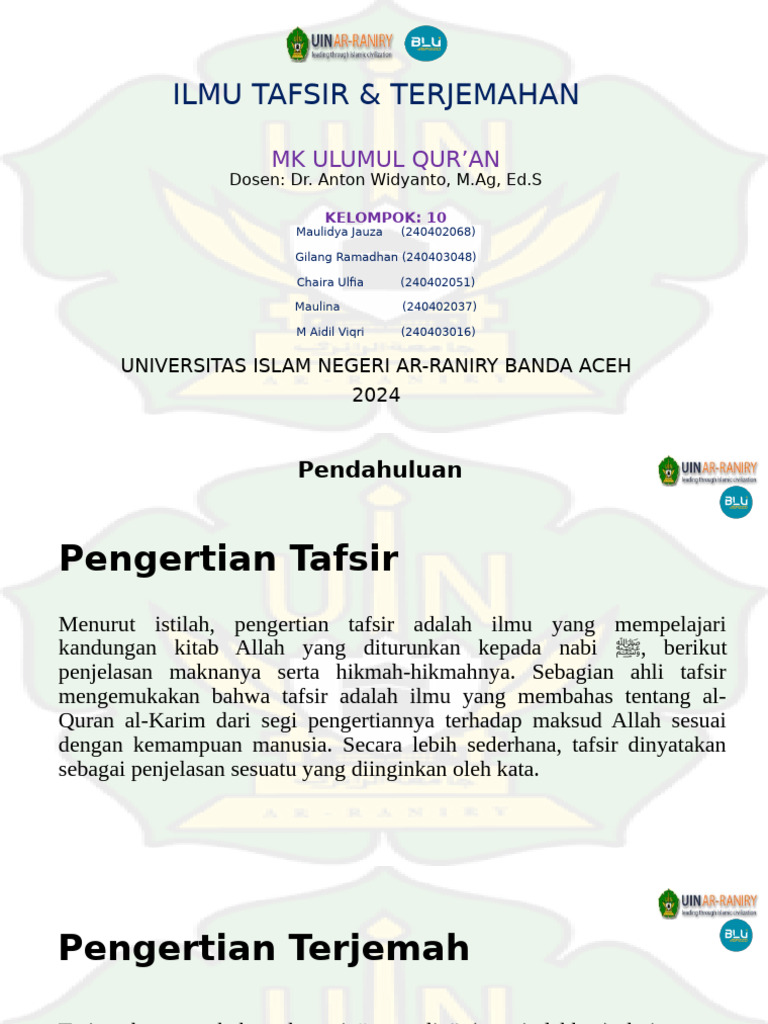 KLP 10 Ilmu Tafsir Dan Terjemahan . | PDF