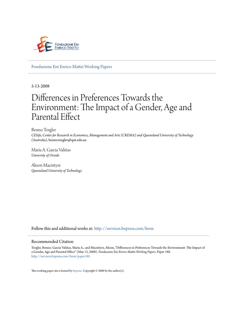 Differences in Preferences Towards The Environment - The Imp | PDF