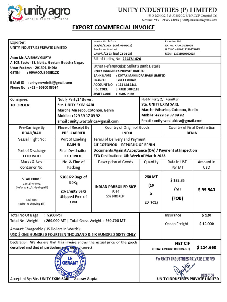 4.1 Commercial Invoice Exp02 | PDF