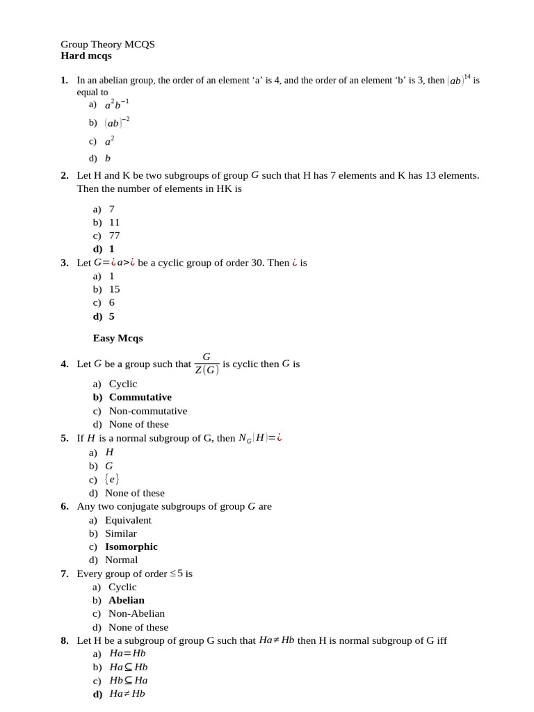 Group Theory MCQ | PDF Group Theory MCQ | PDF