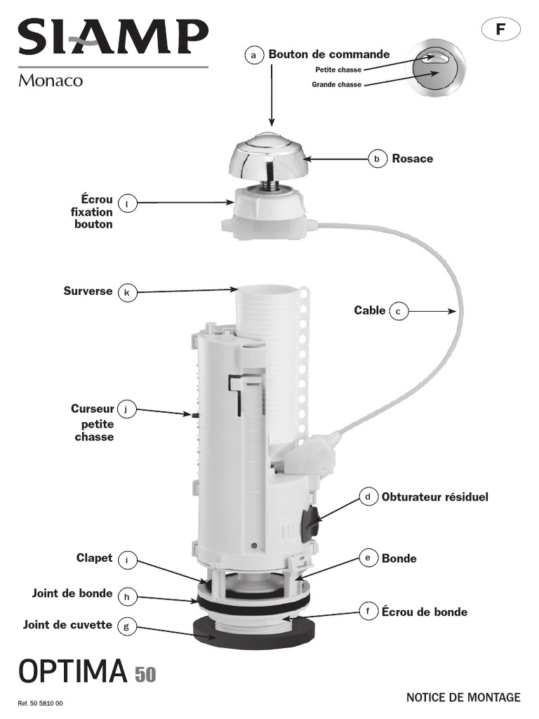 Chasse D'eau WC SIAMP Mecanisme OPTIMA 50 (Le Notre) | PDF