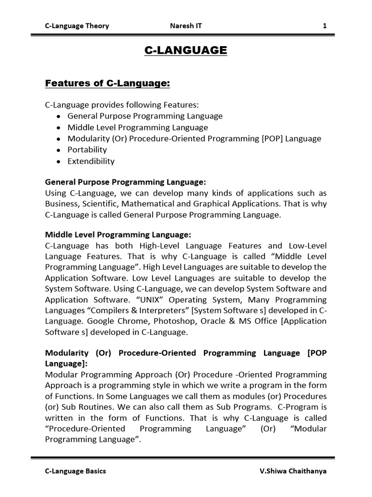 C Language All Theory | PDF | Parameter (Computer Programming) | Teaching Methods & Materials
