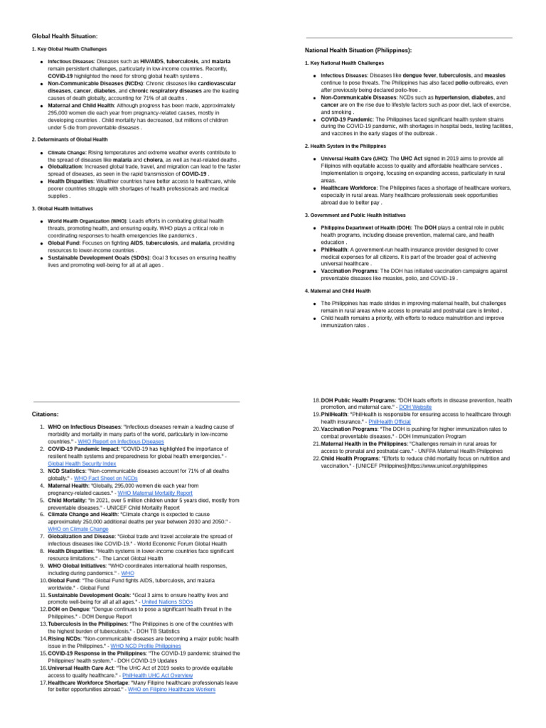 Global and National Health Situation Summary | PDF
