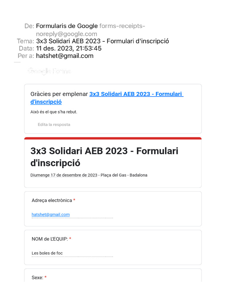 3x3 Solidari AEB 2023 - Formulari D'inscripció | PDF