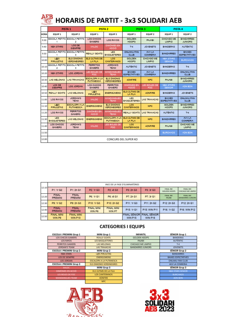 HORARIS 3x3SolidariAEB2023 | PDF