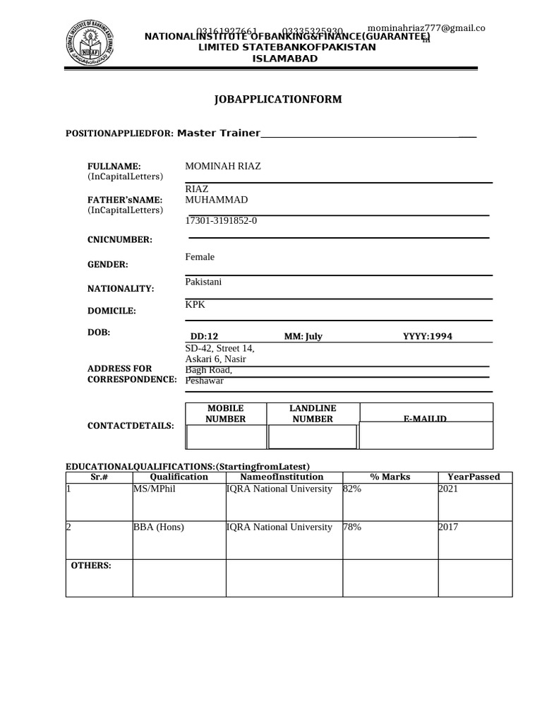 Annexure F. Application Form MM | PDF