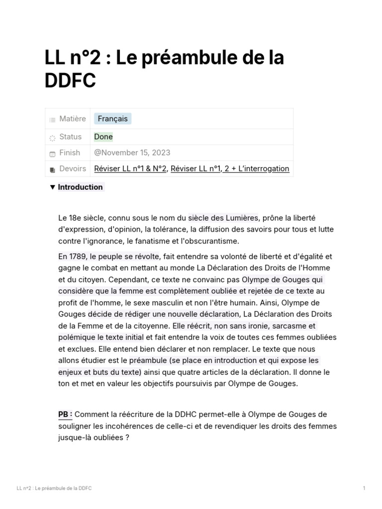 LL N°2 Le Préambule de La DDFC | PDF