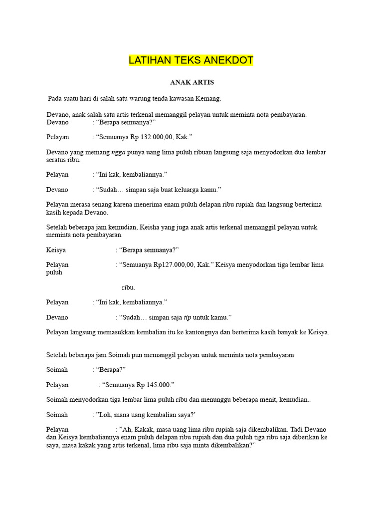 LATIHAN TEKS ANEKDOTy | PDF