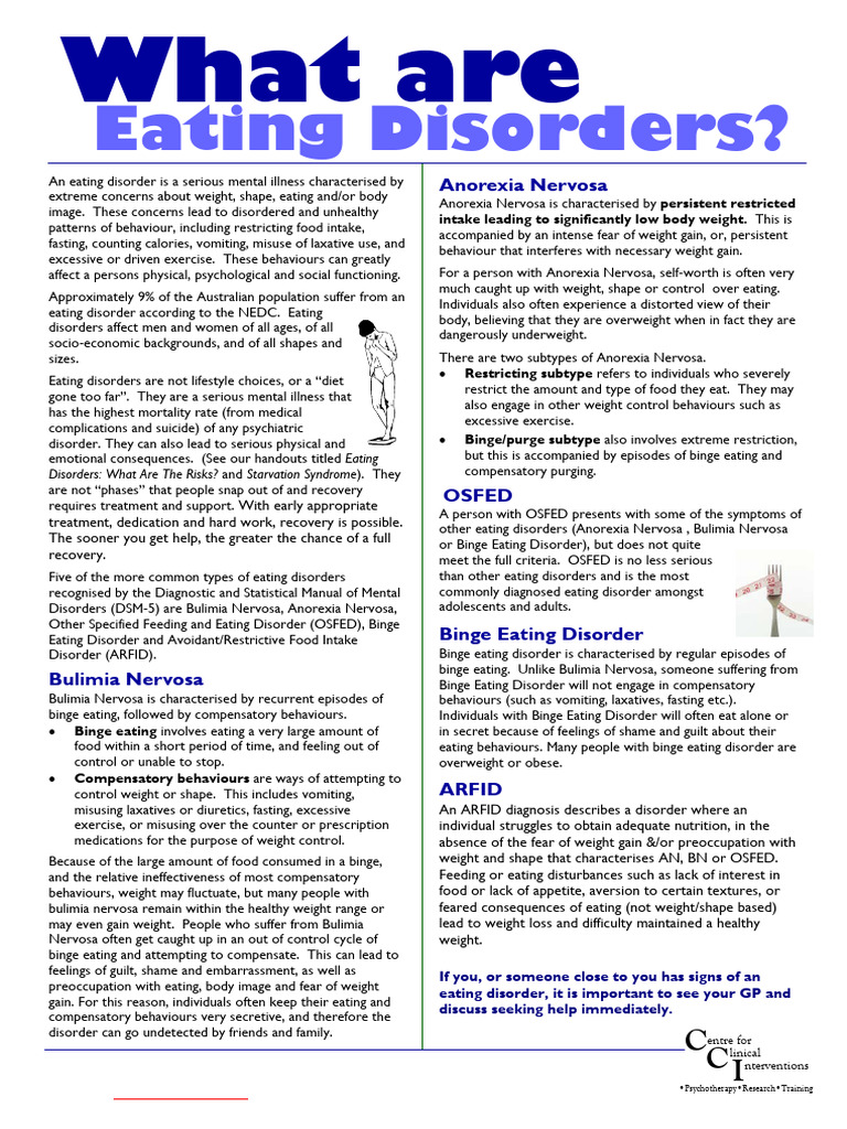 Eating Disorders Information Sheet - What Are Eating Disorders | PDF