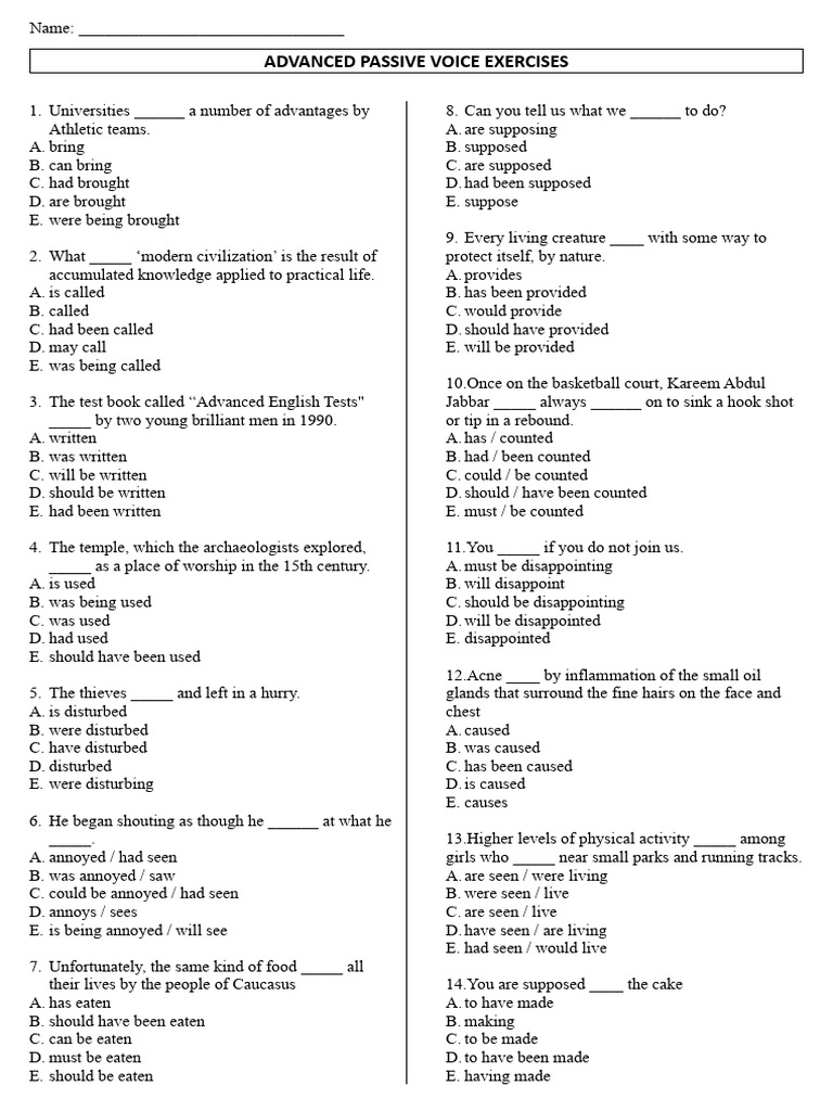 Advanced Passive Voice Exercises | PDF