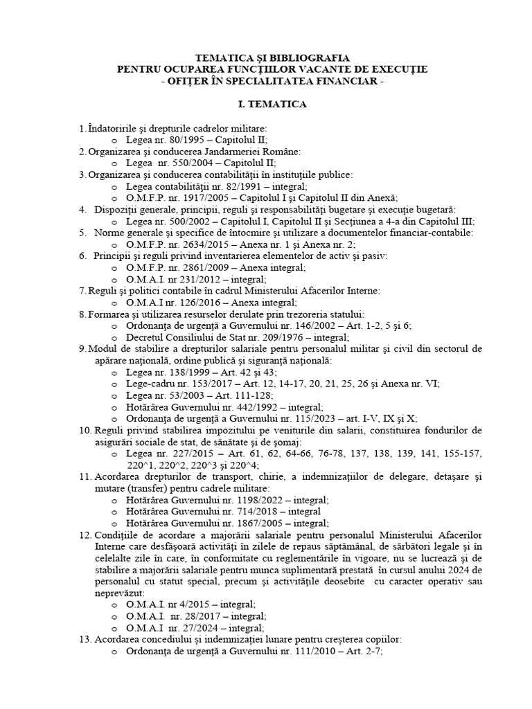 Tematica Si Bibliografia Concurs Ofiter Specialist Ii Financiar | PDF