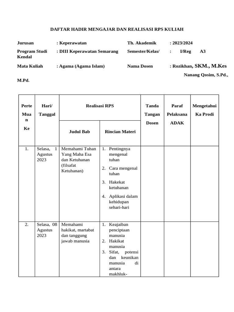 Logbook Agama Semester I | PDF