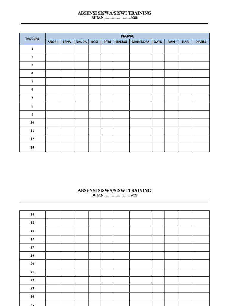Absensi Training Villa Aurellia1 | PDF